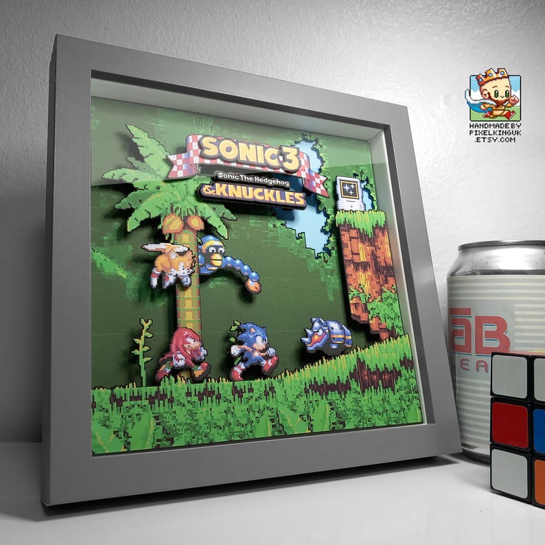 Sonic the Hedgehog 3 and Knuckles Layered Pixel Art Shadow Box - 3D ...