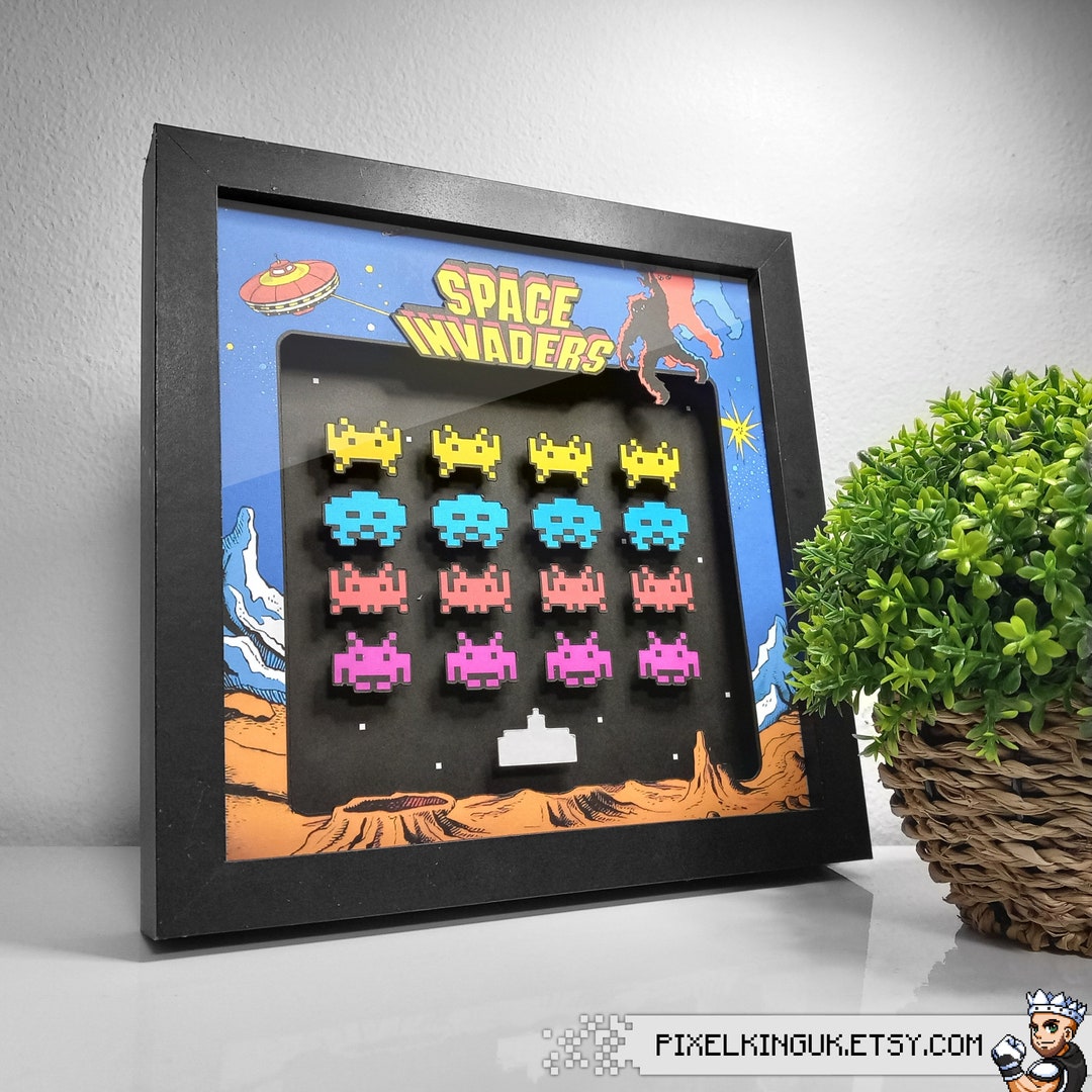 Space Invaders Inspired Pixel Art Shadow Box Framed 3D - Etsy UK