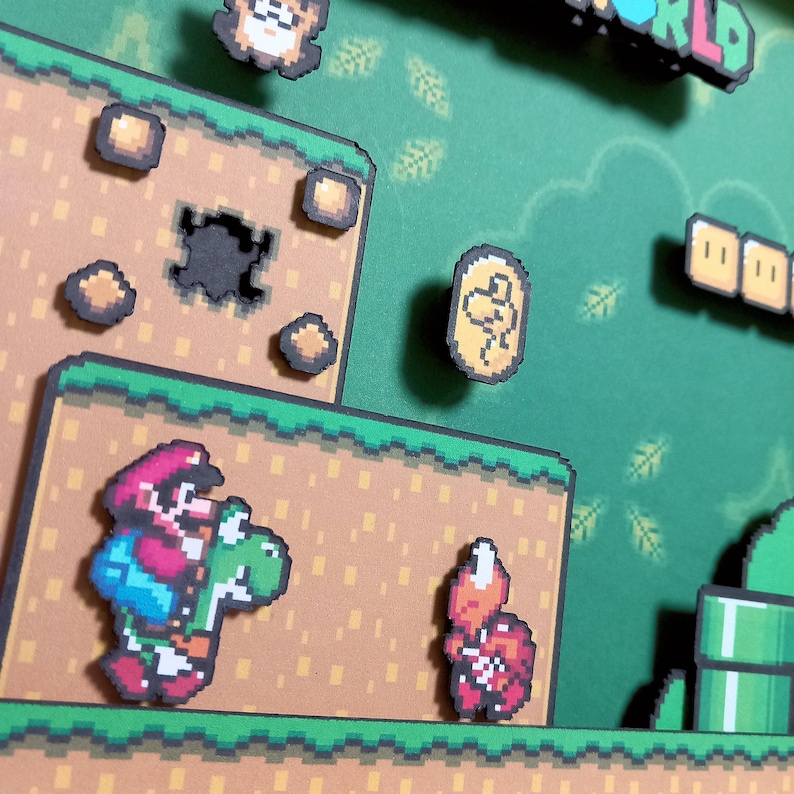 Super Mario World Pixel Art Shadow Box - Handmade - 3D Layered - Framed ...