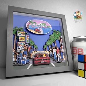 Outrun Pixel Art Shadow Box - 3D Layered - Framed - Etsy