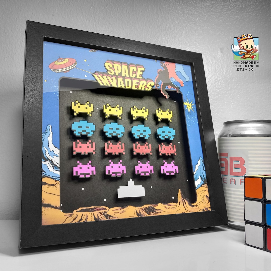 Space Invaders Pixel Art Shadow Box - Handmade - 3D Layered -framed - Etsy UK