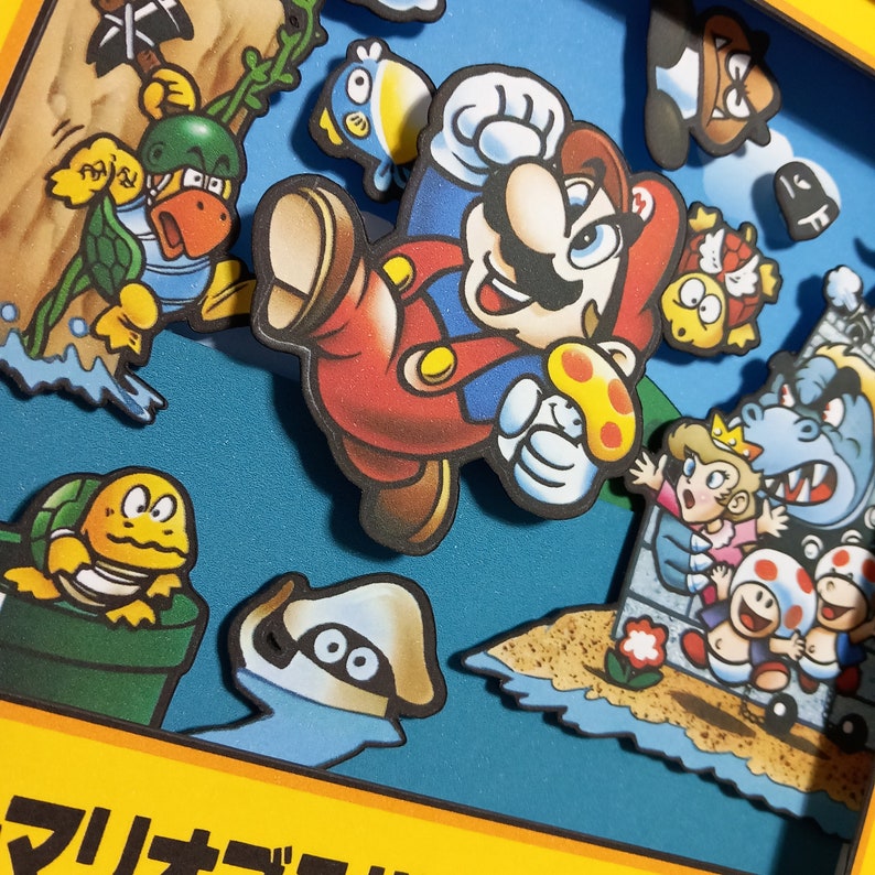 Super Mario Bros Famicom Retro Shadow Pixel Box Art Etsy