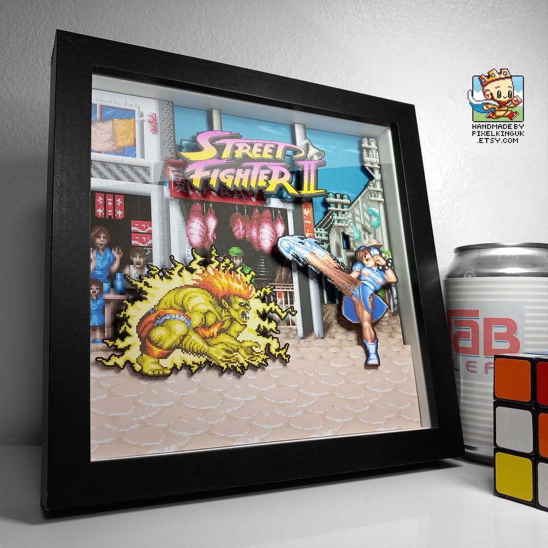 Street Fighter 2 Blanka V Chun Li Pixel Art Shadow Box 3D Layered ...