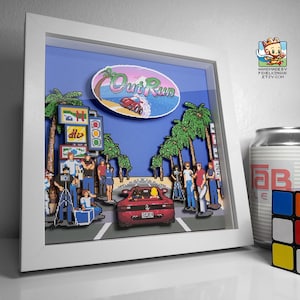 Outrun Pixel Art Shadow Box - 3D Layered - Framed - Etsy
