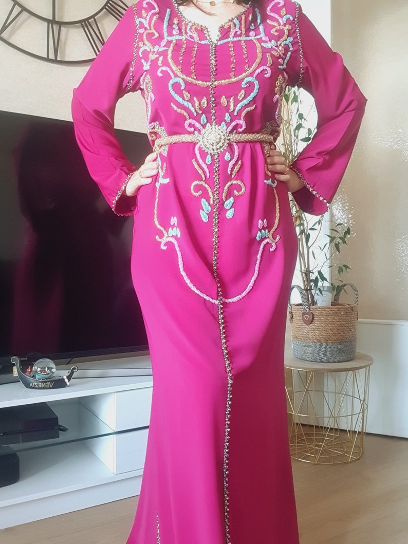 Moroccan Caftan in Hand-beaded Silk Crepe Dress With Belt - Etsy