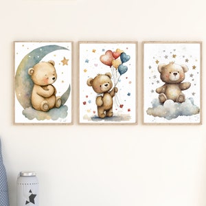 Set of 3 Nursery Wall Art Teddy Bear Wall Art Print - Etsy