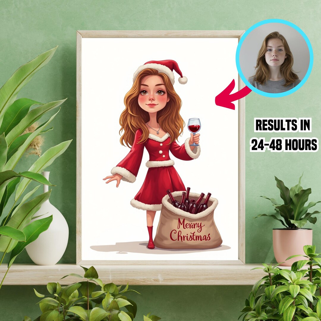 Christmas Cartoon Animation Style Portrait, Funny Christmas Caricature ...