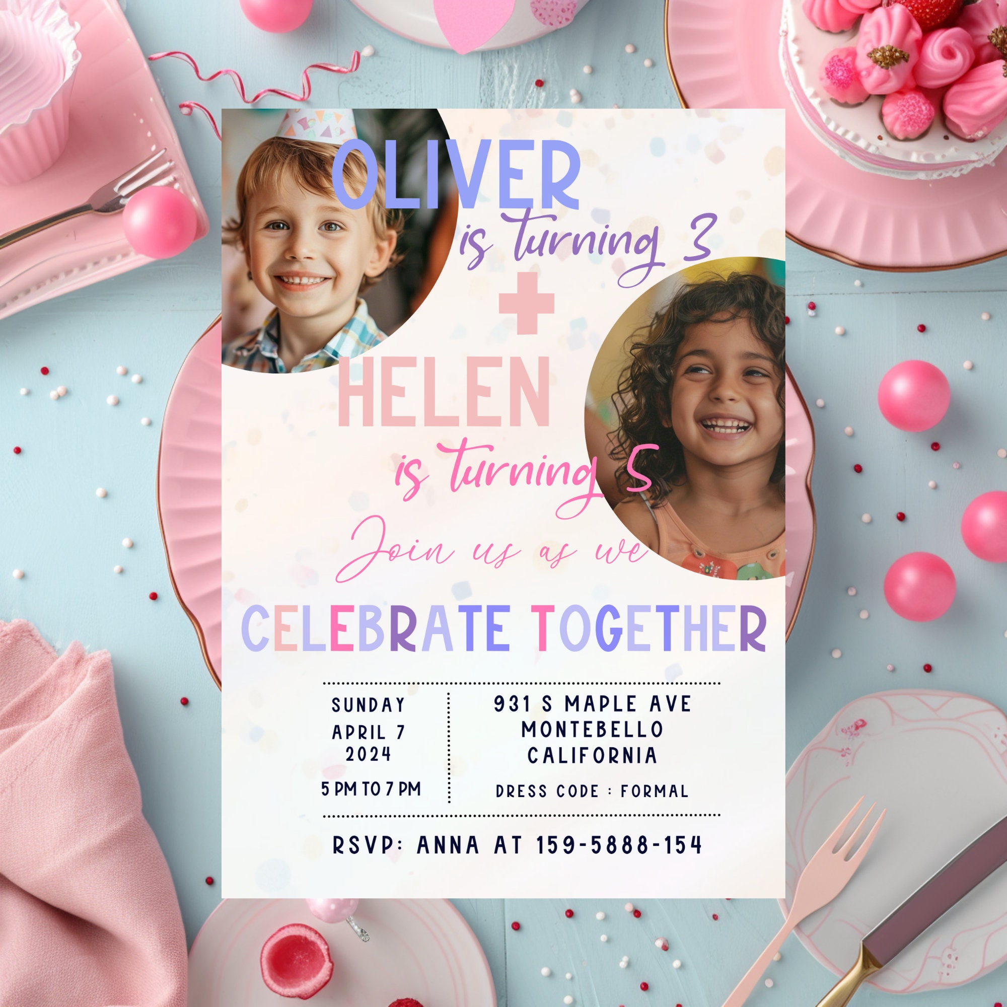 Editable Joint Birthday Party Canva Template,sibling Birthday Party ...