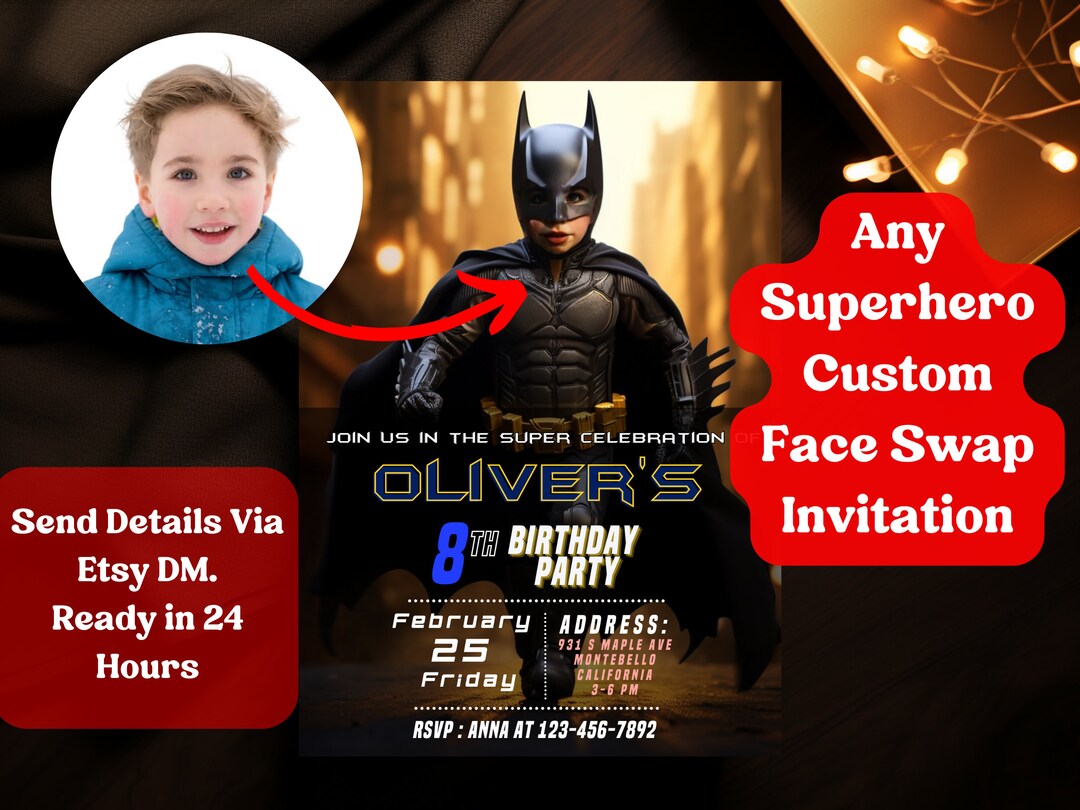 Custom Superhero Theme Face Swap Birthday Invitation, Superhero ...