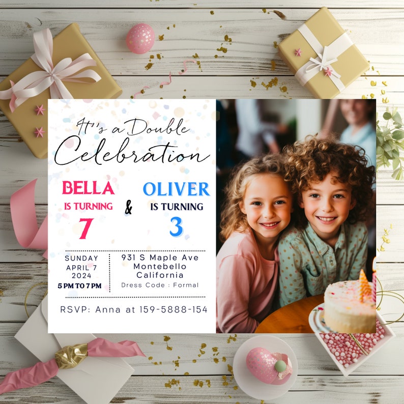 Editable Joint Birthday Party Canva Template,sibling Birthday Photo ...