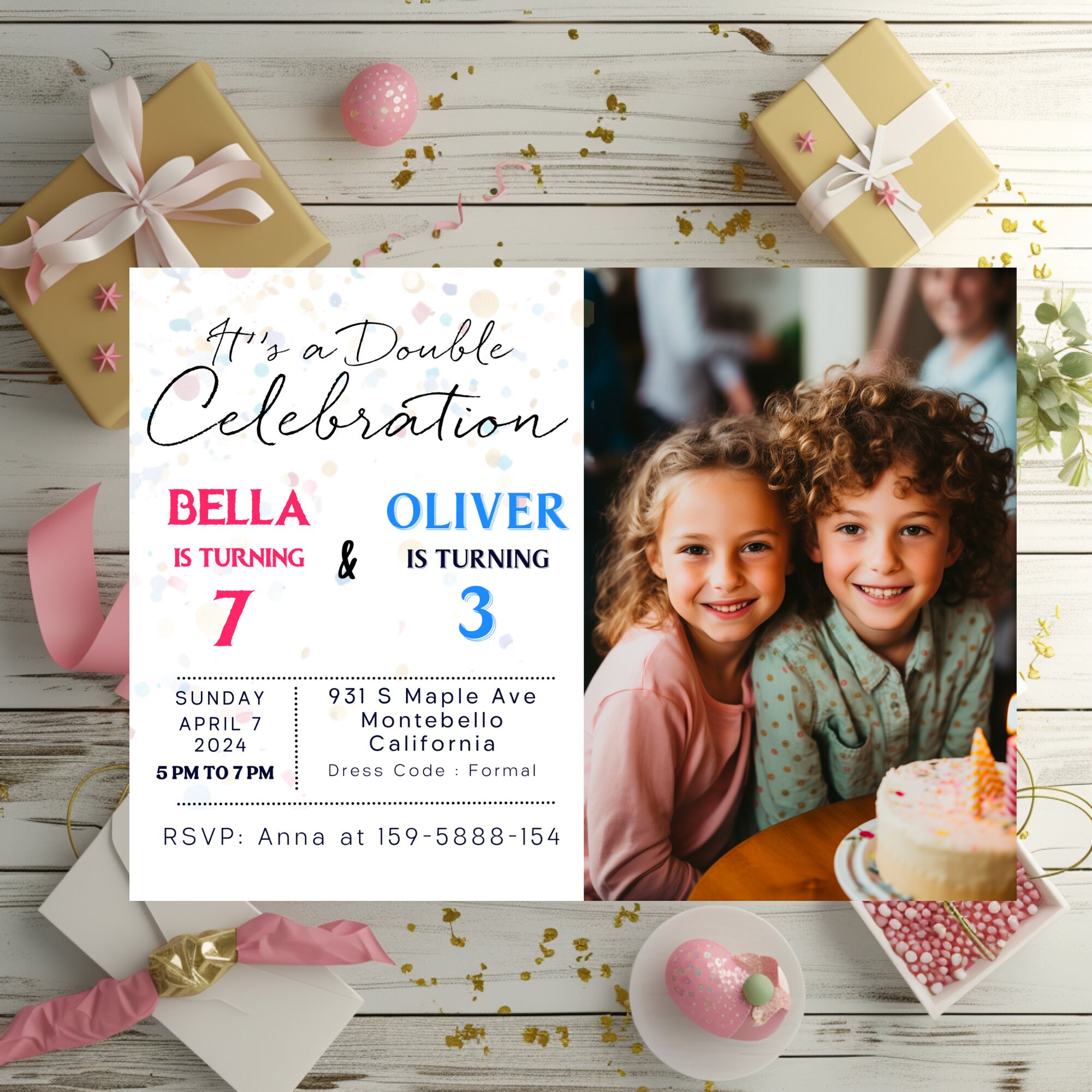 Editable Joint Birthday Party Canva Template,sibling Birthday Photo ...