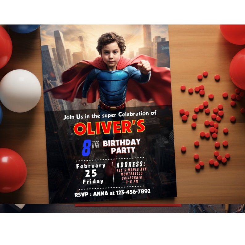 Custom Superhero Theme Face Swap Birthday Invitation, Superhero ...