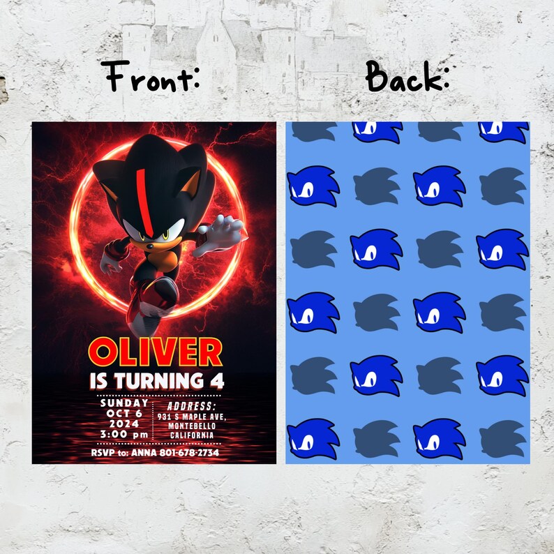 Invitación de Sonic Shadow, invitación electrónica para fiesta infantil ...