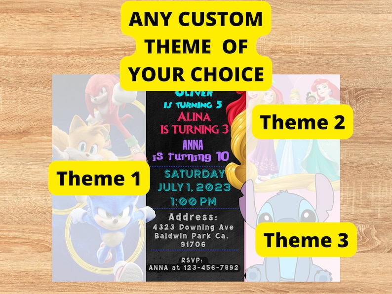 Custom Three Siblings Joint Birthday Party Invitation, Joint Birthday ...