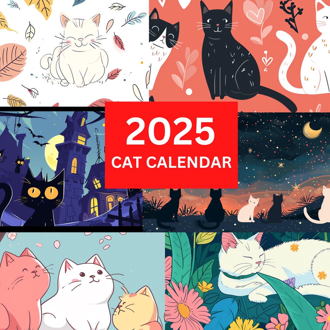 2025 Illustrated Cat Calendar: A4 Printable Monthly Planner (instant ...