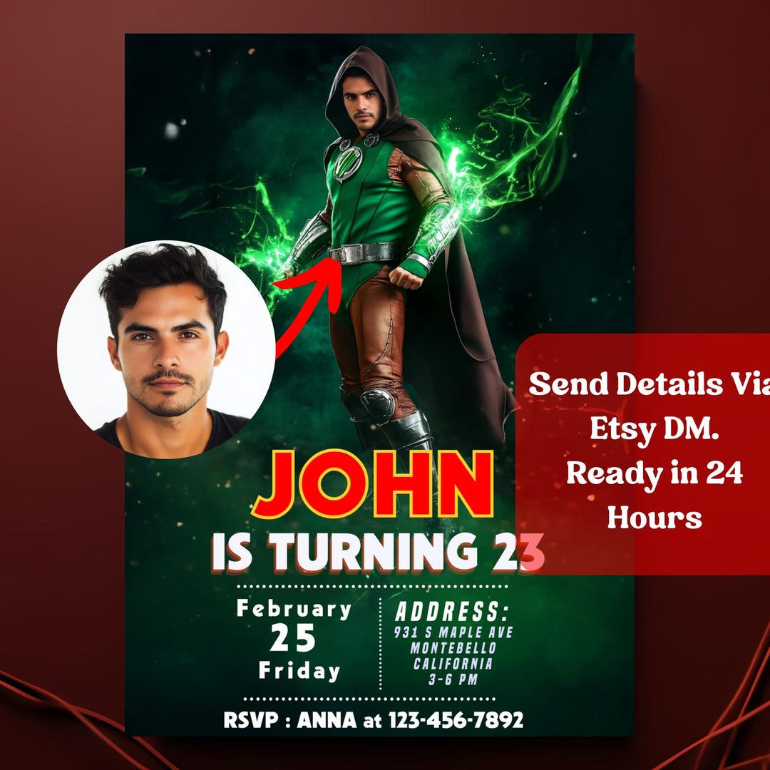 Custom Dr Doom Personalized Invitation With Photo Villain Birthday Card ...