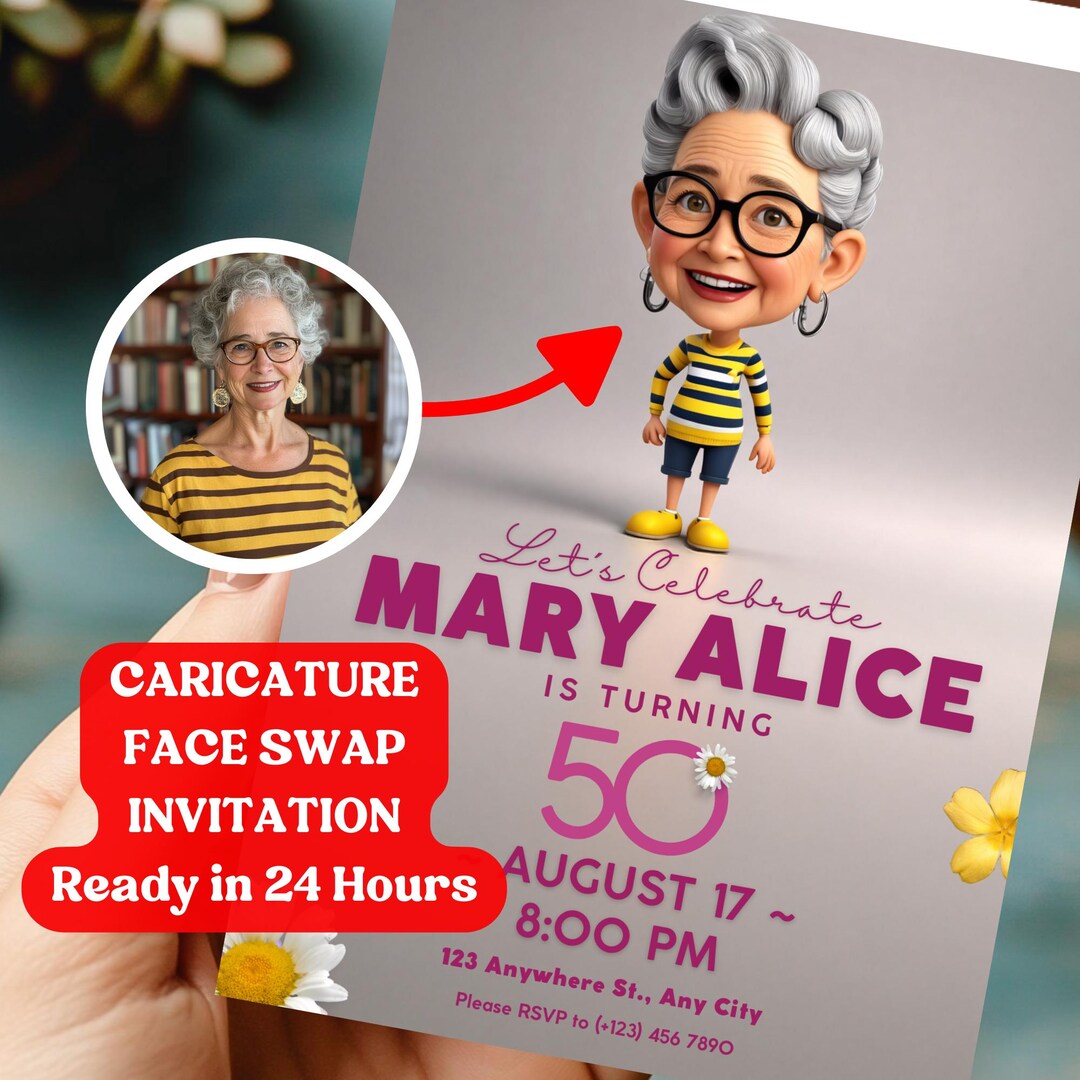 Custom Caricature Invitation ,any Age Funny Caricature Face Swap ...