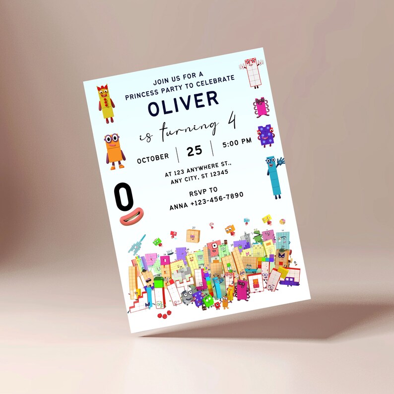 Numberblocks Birthday Invitation, Numberblock Invitation ,number Blocks ...