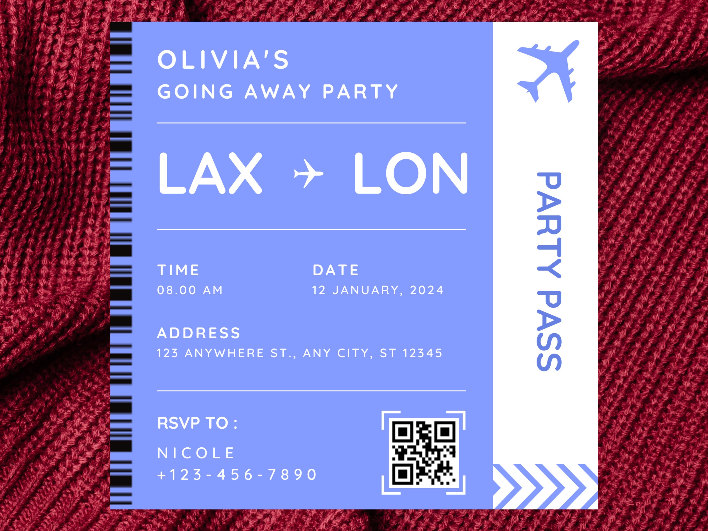 Editable Boarding Pass Going Away Party Invitation (canva) - Etsy