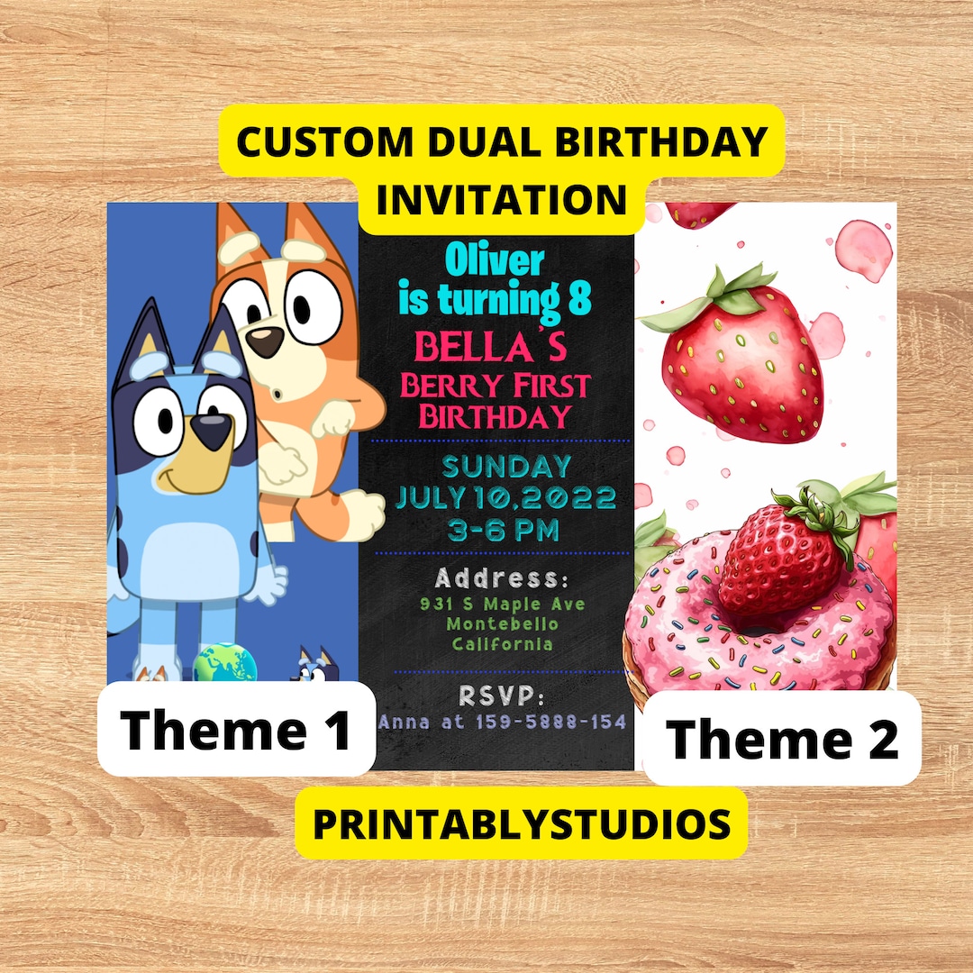 Double Birthday Invitations,sibling Joint Birthday Invitation,split ...