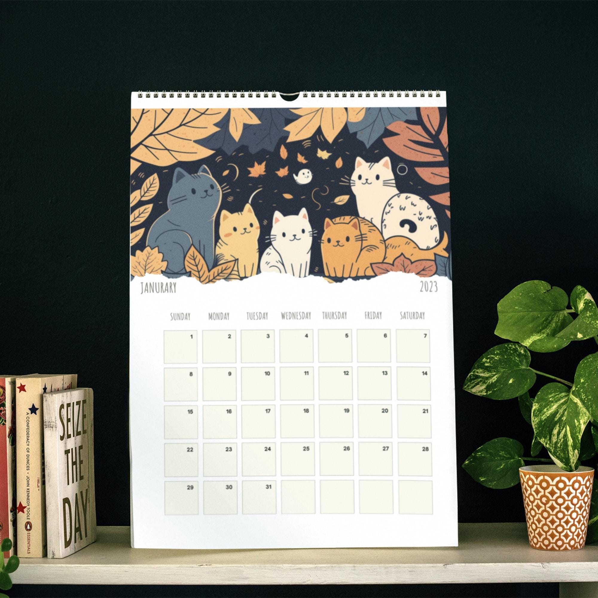 2025 Illustrated Cat Calendar,cute Cat Calendar Printable Sunday and ...