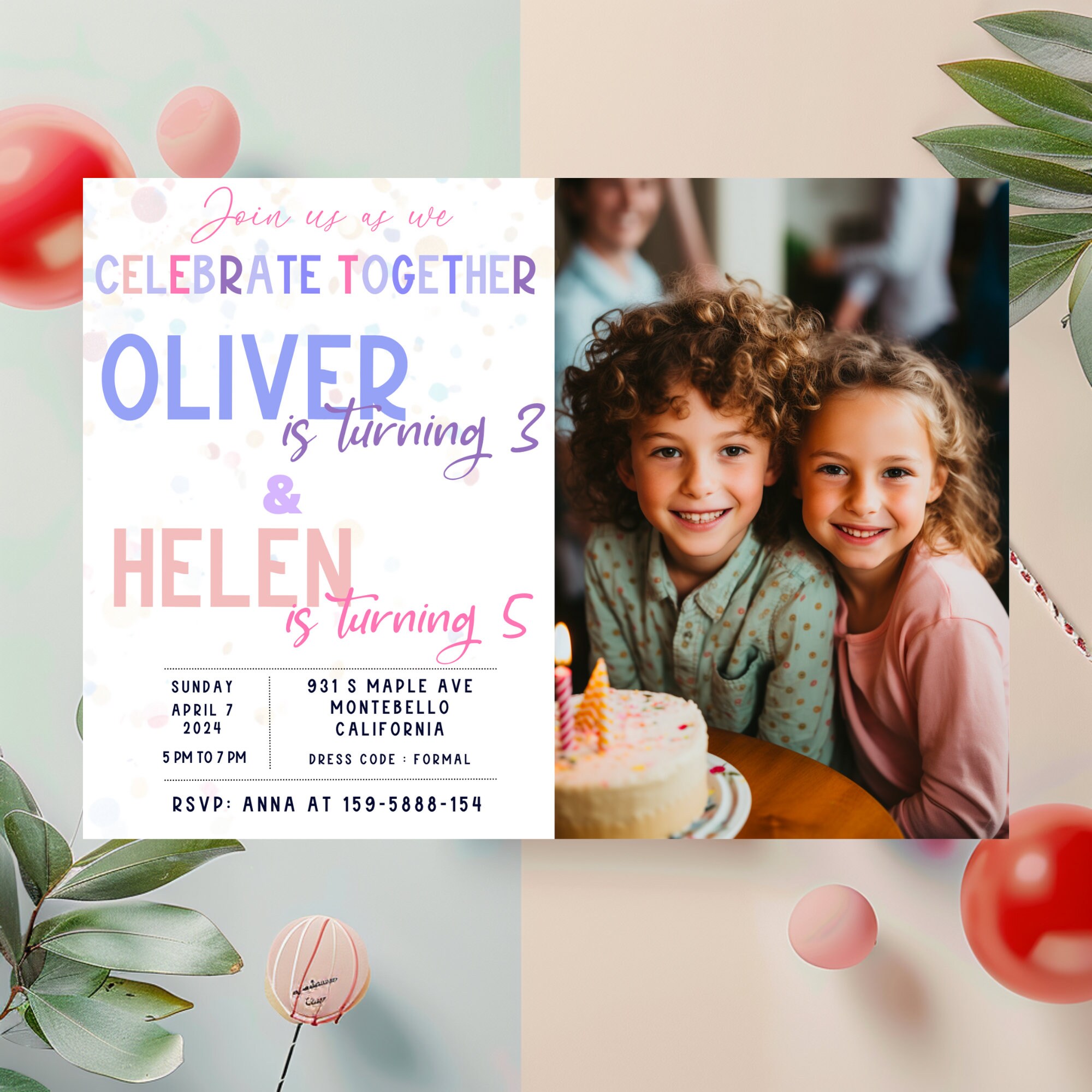 Editable Joint Birthday Party Canva Template,sibling Birthday Photo ...