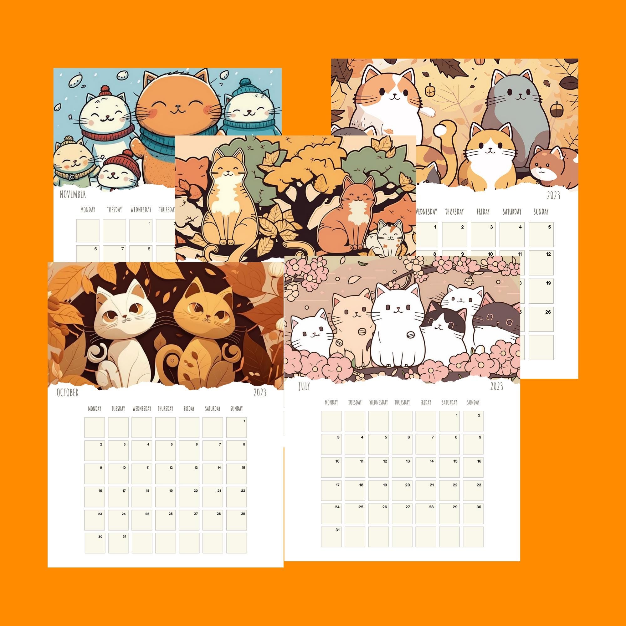 2025 Illustrated Cat Calendar,cute Cat Calendar Printable Sunday and ...