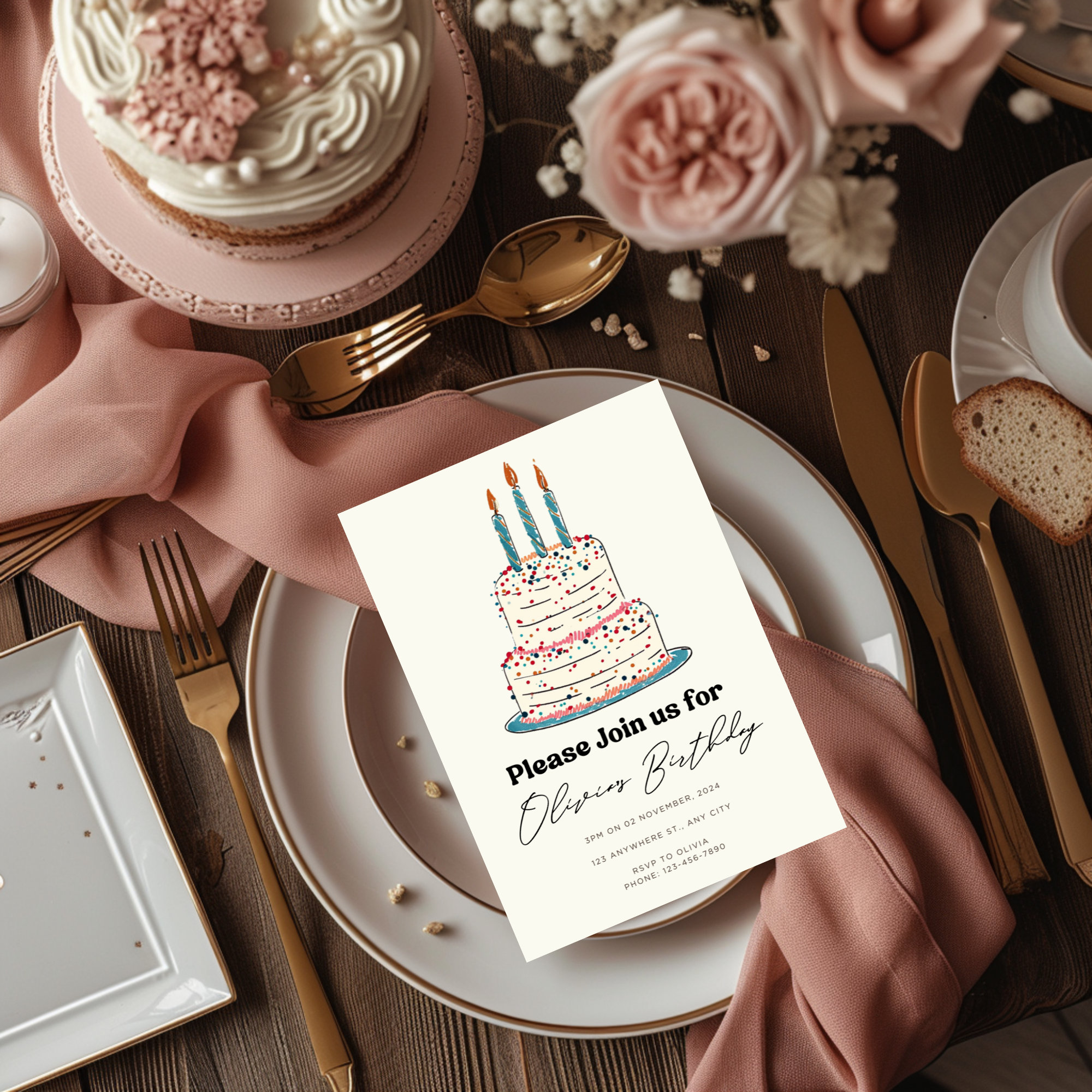 Birthday Cake Invitation Template, Canva Birthday Invite, Editable ...