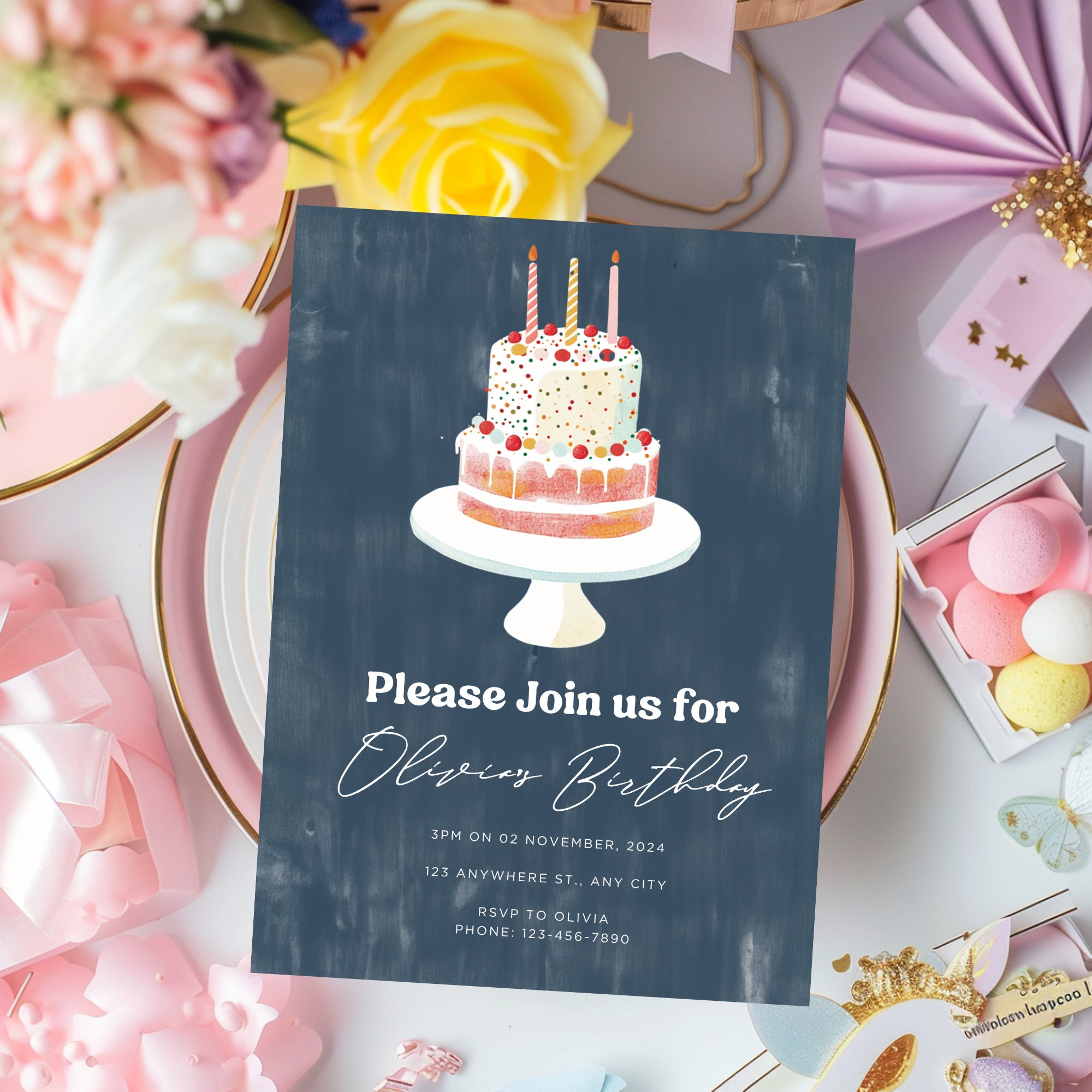 Birthday Cake Invitation Template, Canva Birthday Invite, Editable ...