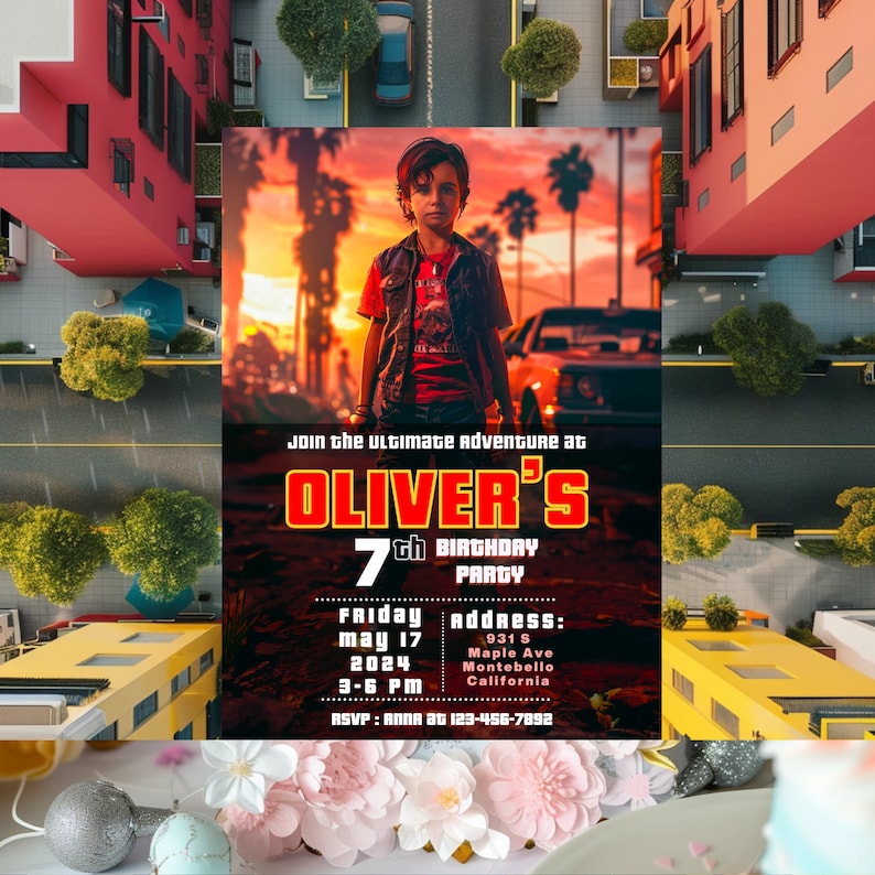 Custom GTA Face Swap Birthday Invitation, Video Game Birthday Invite ...