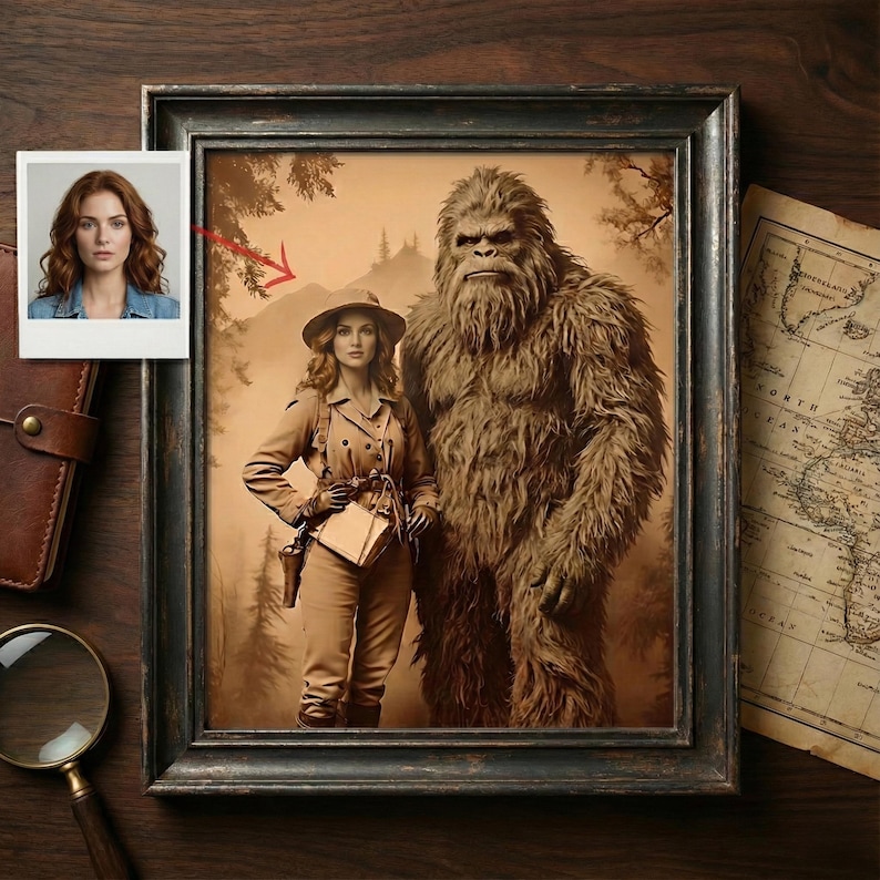 Custom Sasquatch Portrait From Photo, Vintage Explorer Style With ...