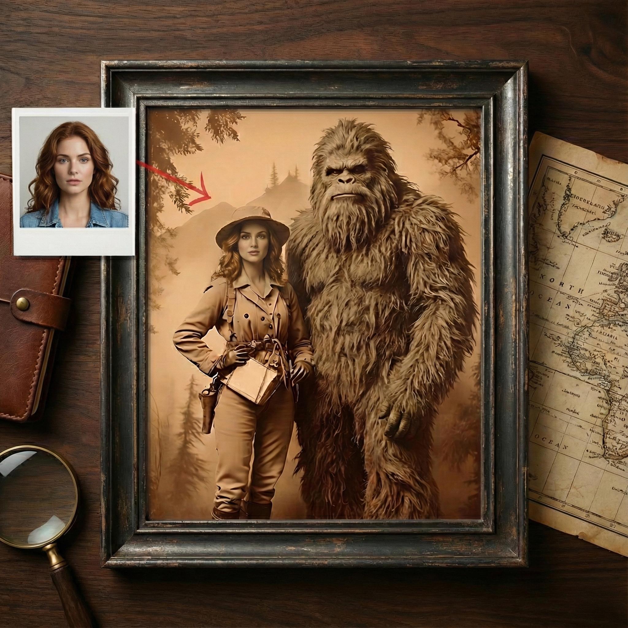 Custom Sasquatch Portrait From Photo, Vintage Explorer Style With ...