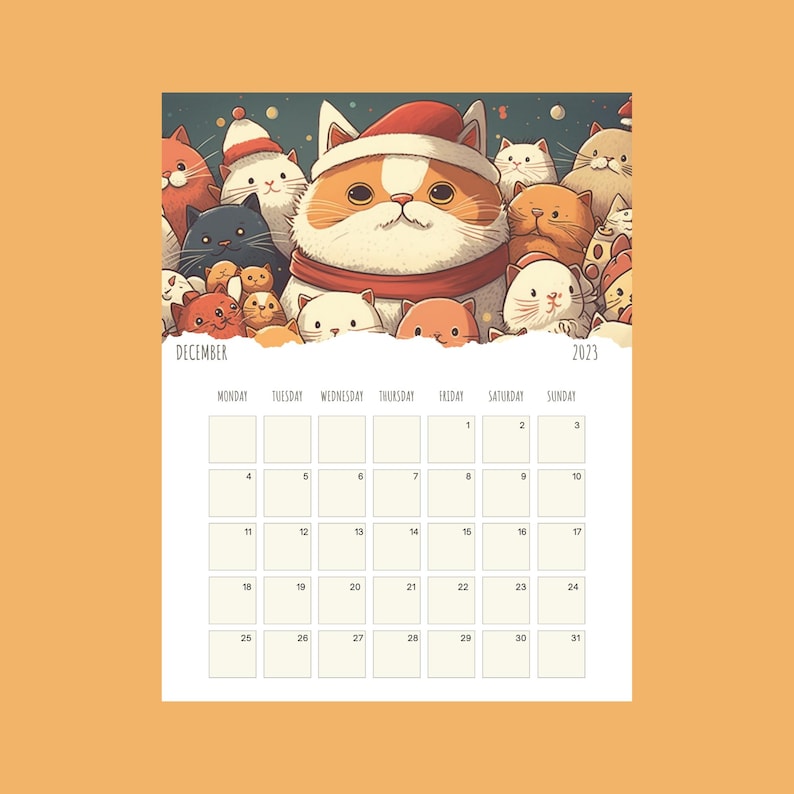 2025 Illustrated Cat Calendar,cute Cat Calendar Printable Sunday and ...