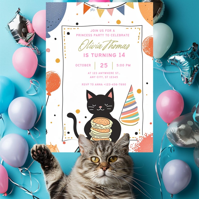 Cat Birthday Invitation: Editable Kitten Party Template (5x7 Size) - Etsy