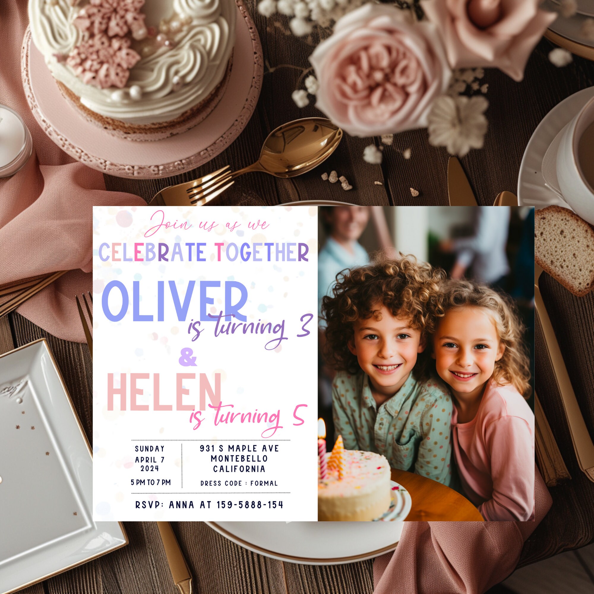 Editable Joint Birthday Party Canva Template,sibling Birthday Photo ...