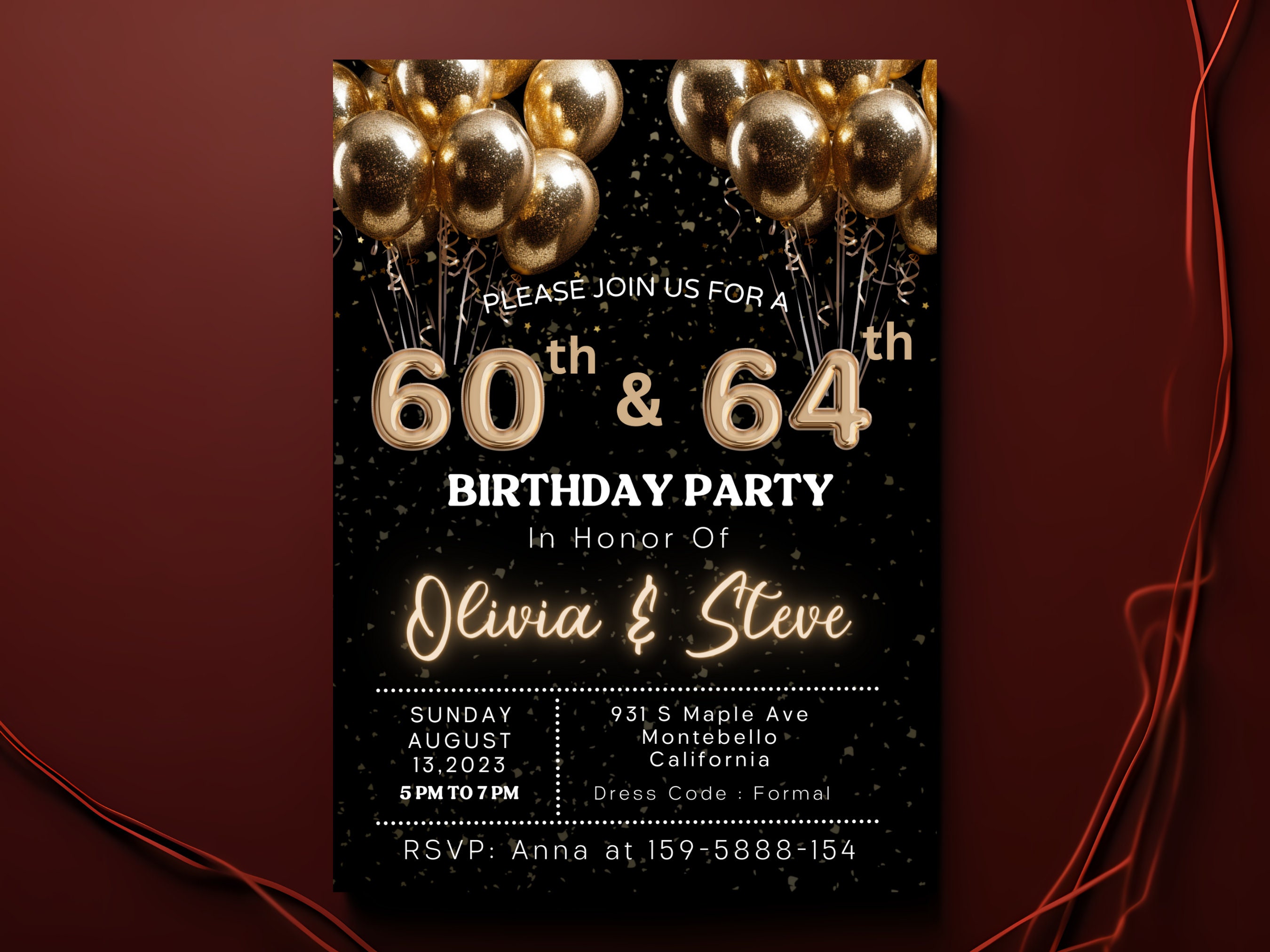 Dual Joint Birthday Party Invitation Template, Gold Glitter and ...