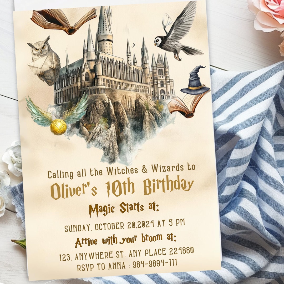 Wizard Birthday Invitation Canva Wizard Invitation Magic Party Invite ...