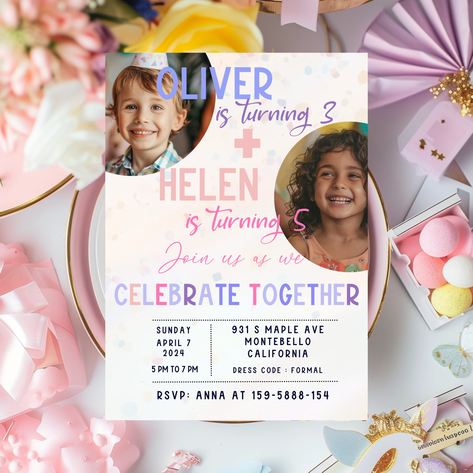 Editable Joint Birthday Party Canva Template,sibling Birthday Party ...