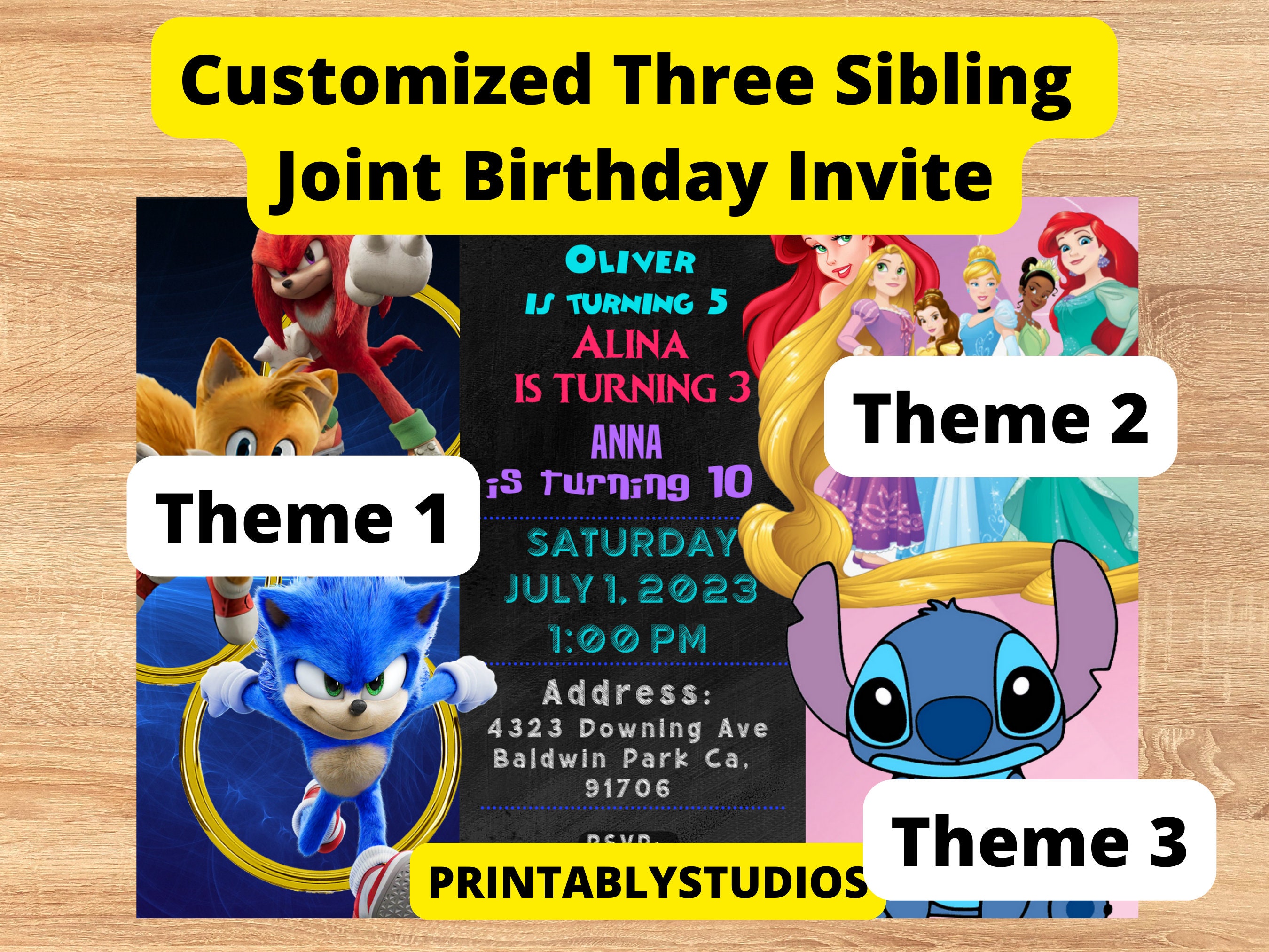 Custom Three Siblings Joint Birthday Party Invitation, Joint Birthday ...