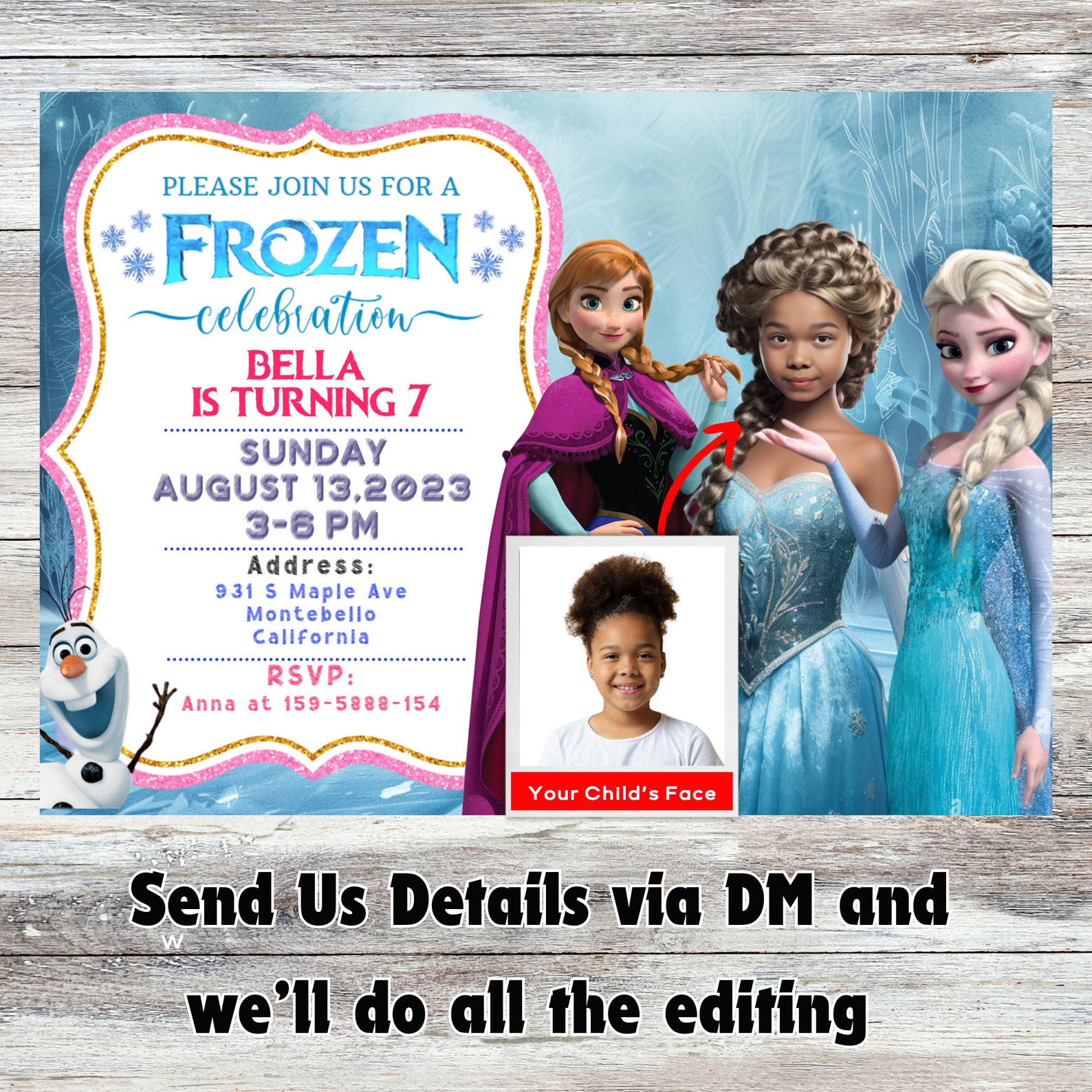 Frozen Personalized With Photo Birthday Invitation, Frozen Face Swap ...
