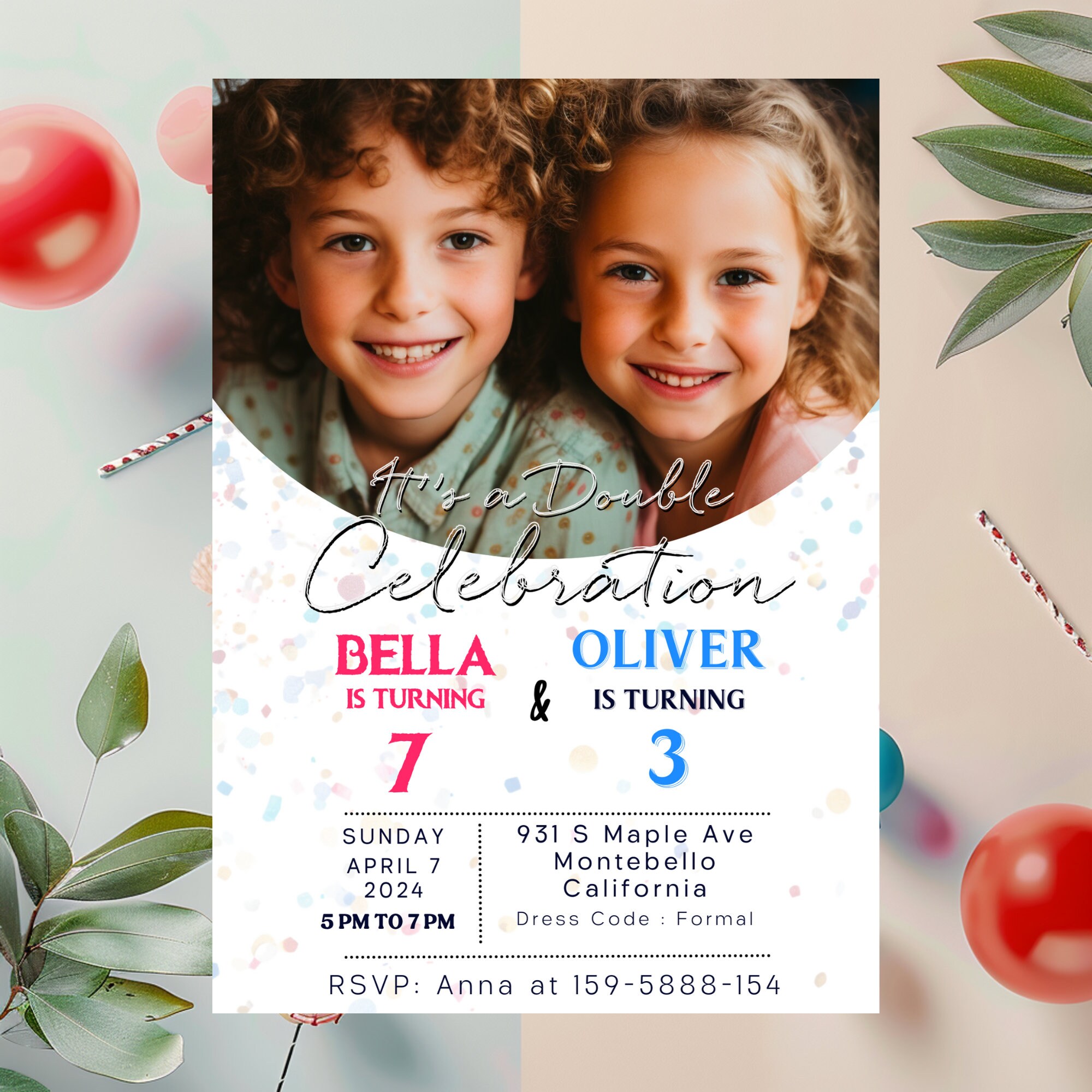 Editable Joint Birthday Party Canva Template,sibling Birthday Photo ...