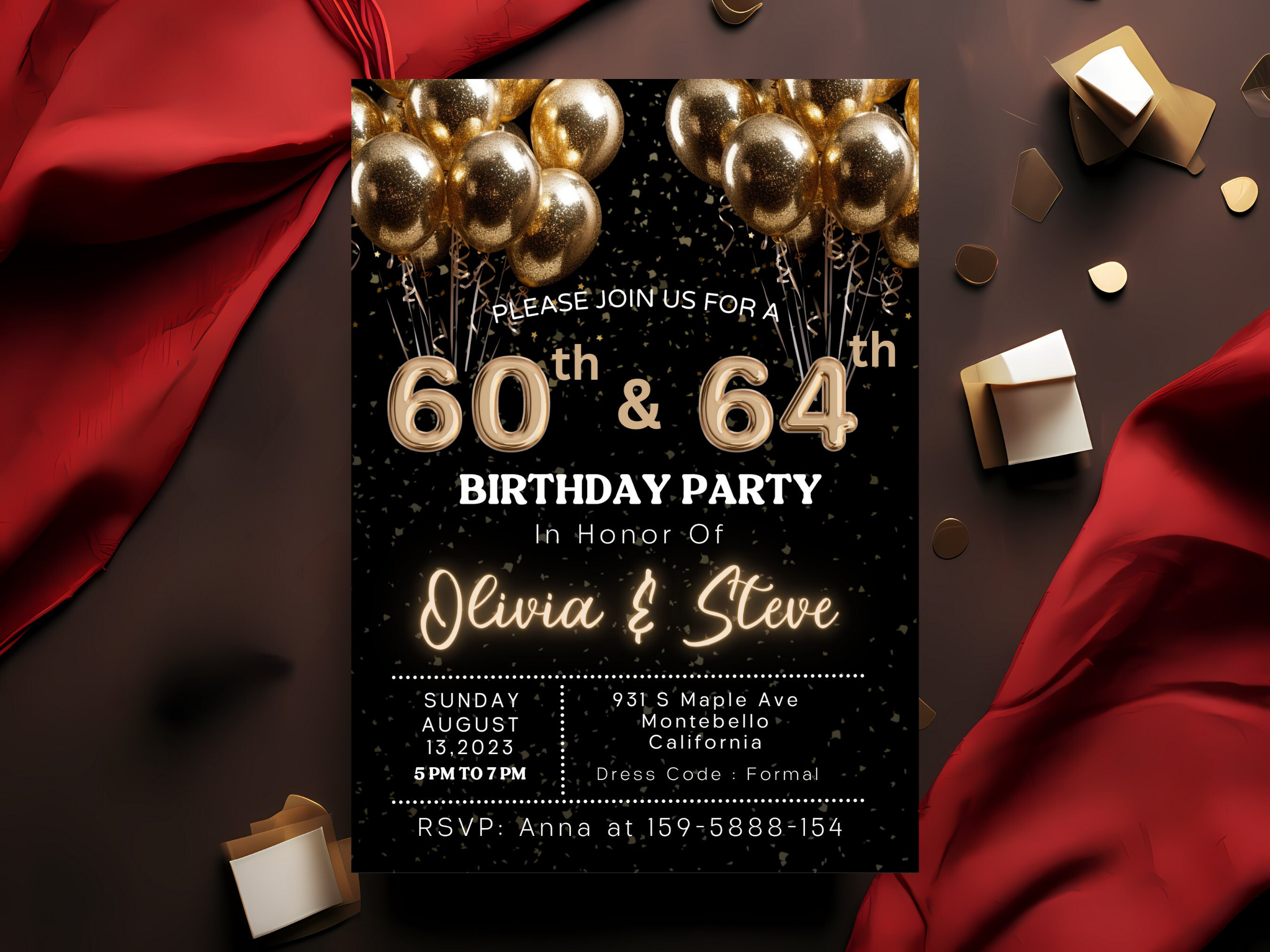 Dual Joint Birthday Party Invitation Template, Gold Glitter and ...