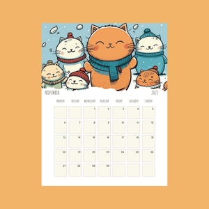2025 Illustrated Cat Calendar,cute Cat Calendar Printable Sunday and ...