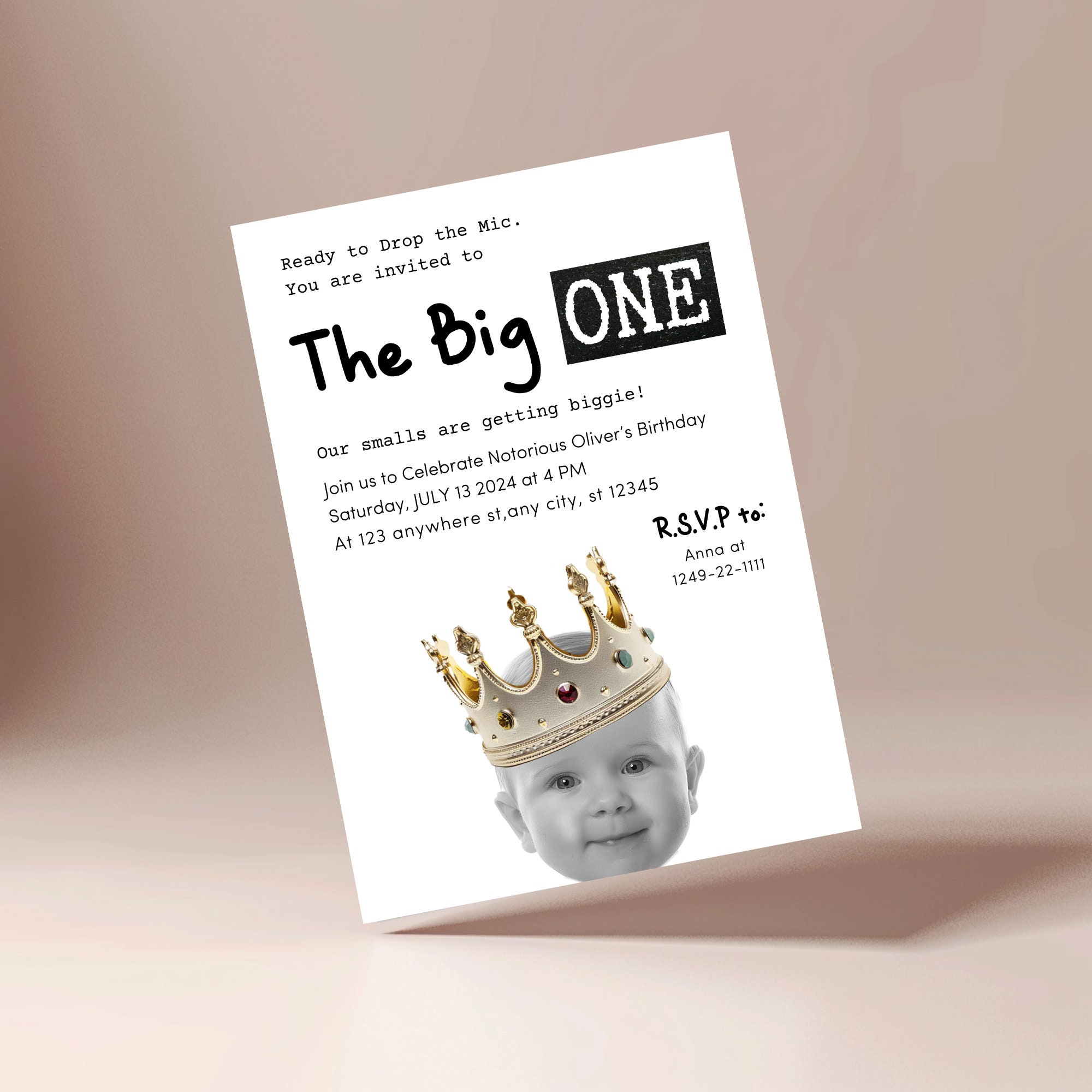 Big ONE First Birthday Invitation, Biggie Smalls 1st Birthday Custom ...