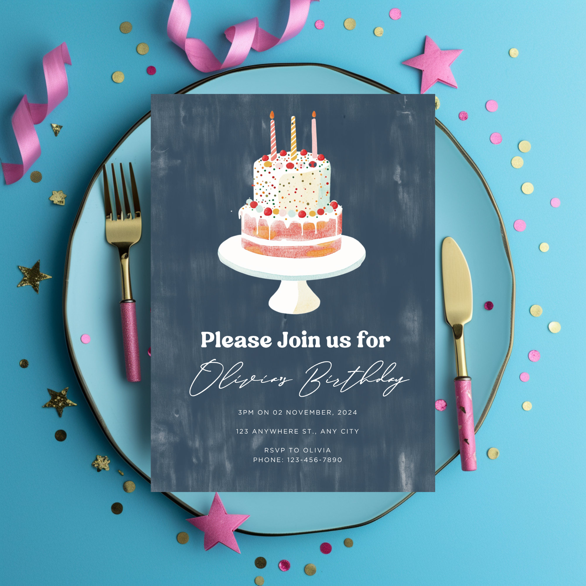 Birthday Cake Invitation Template, Canva Birthday Invite, Editable ...