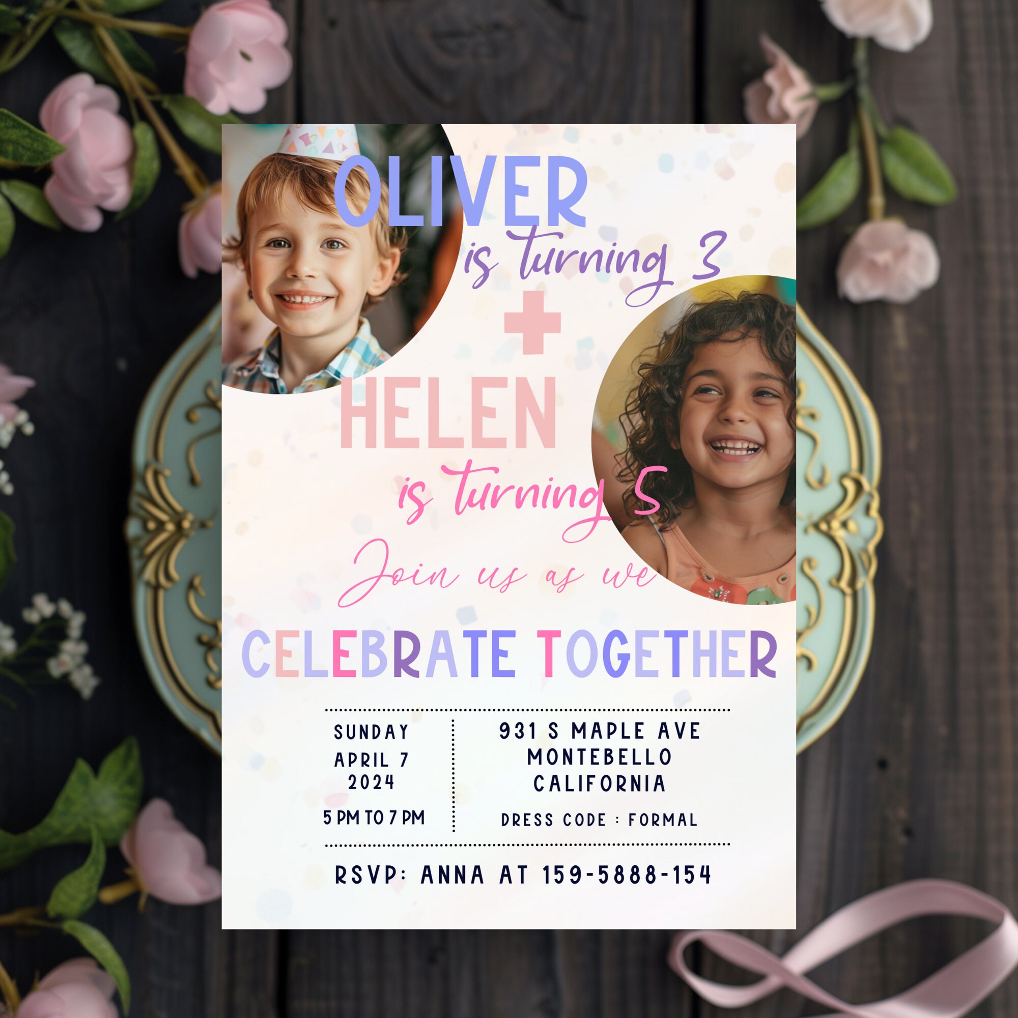 Editable Joint Birthday Party Canva Template,sibling Birthday Party ...