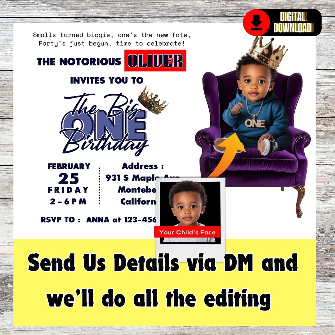 Notorious One Personalized With Photo Birthday Invitation Big One ...