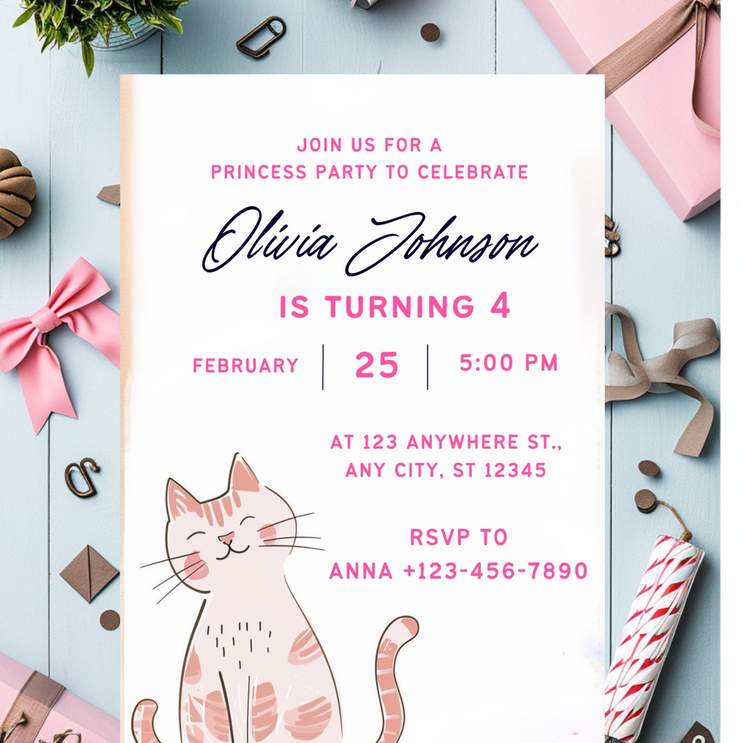 Cat Invitation Cat Birthday Invite Printable Cat Birthday Party Let's ...