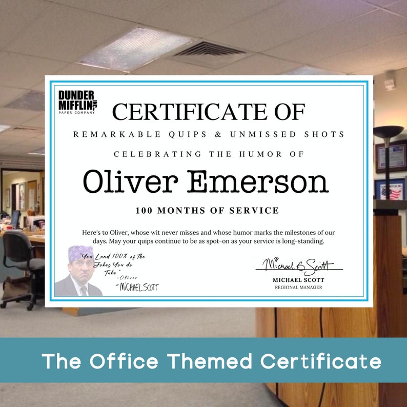 Customized 'the Office' TV Show Certificate,any Occasion, Personalized ...
