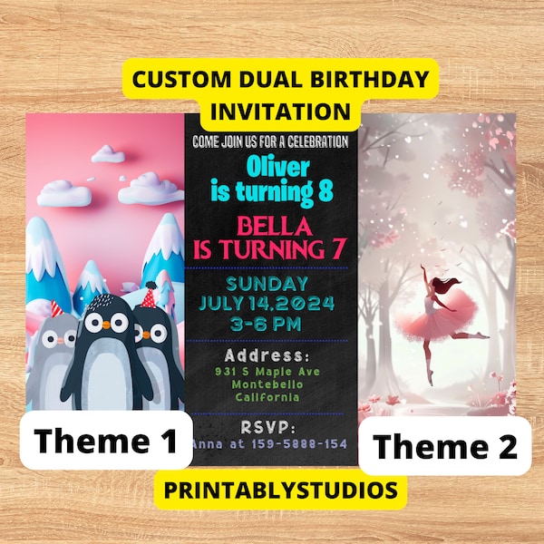 Dual Joint Birthday Party Invitation Template, Gold Glitter and ...